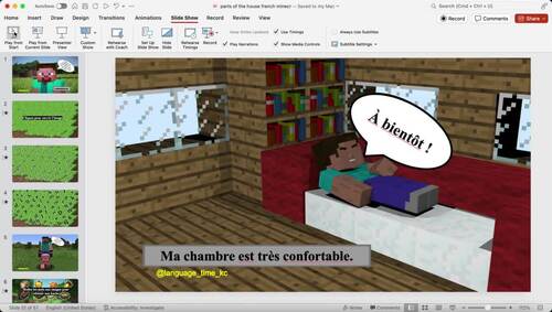 maison vocabulary French escape room whiteboard summer Minecraft game