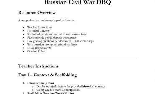 Russian Civil War DBQ by PBL History & Civics | TPT