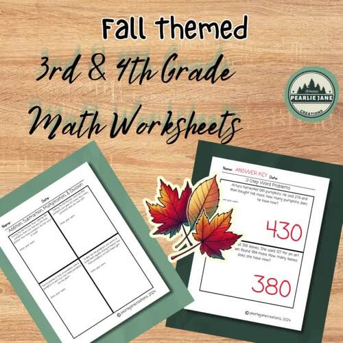 Fall Math Word Problems for 3rd and 4th Graders by Pearlie Janes Creations