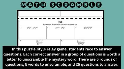Algebra 2 Prep Math Puzzle Game - Review Basic Operations Polynomial ...