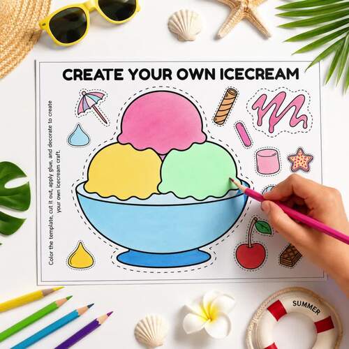 Build Your Own Ice Cream Activity, Summer Ice Cream Cut and Paste ...