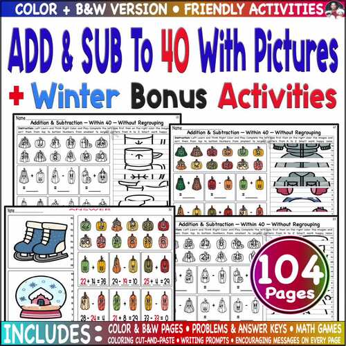 Winter Math Code: Add & Sub within 40 Without Regrouping – Color ...