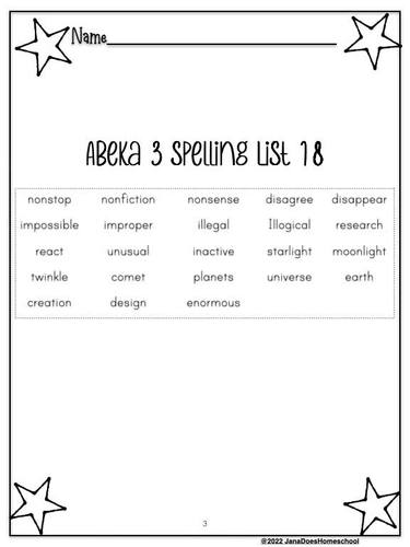 Abeka Spelling & Poetry 3 List 18 - Spelling Practice with Prefixes