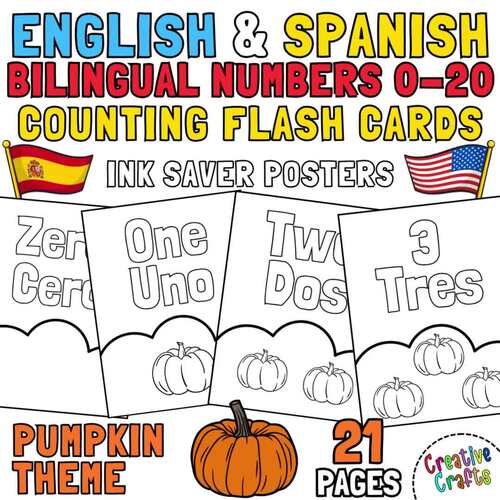 English & Spanish Bilingual Numbers 0-20 Counting Flashcards Pumpkin ...