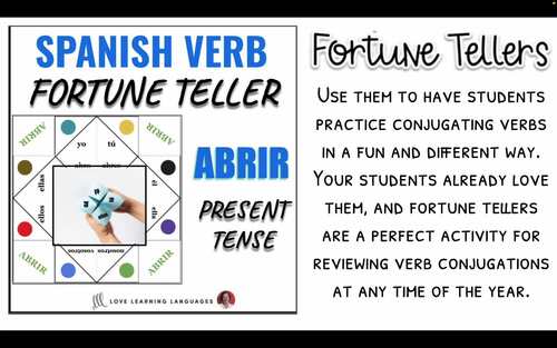Spanish verb ABRIR PRESENT TENSE conjugation - Fortune teller - Cootie ...