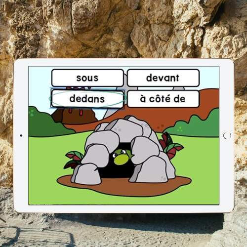 Prépositions de lieu le dinosaure Cartes Boom | Grammaire française