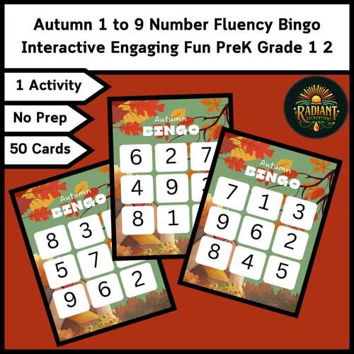 Autumn 1 to 9 Number Fluency Bingo Interactive Engaging Fun PreK Grade 1 2