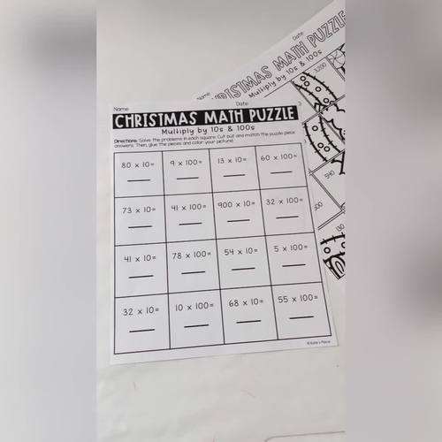 Christmas Math Multiplication Puzzles for 3rd Grade by Kate's Place