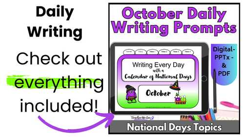 October Daily Writing Prompts Journal Daily Quick Write PPT PDF Google