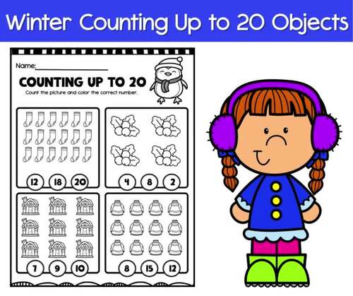 Winter Counting Objects to 20 Worksheet by Kidz Learning Studio
