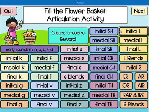 Flower Basket Spring Summer Articulation Activity Boom Cards Speech Therapy