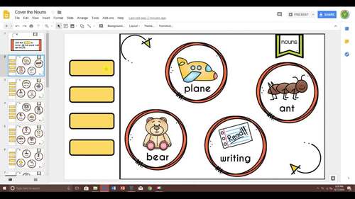 Parts Of Speech NOUNS Sort for Google Classroom | Distance Learning