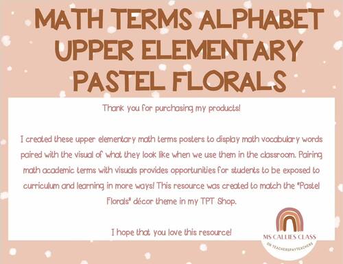 Upper Elementary Math Terms Alphabet- Academic Vocabulary Visuals