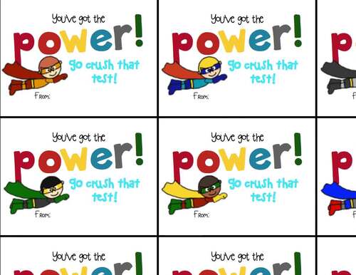 Superhero-Themed Testing Motivation Gift Tag- You've got the power! Go ...