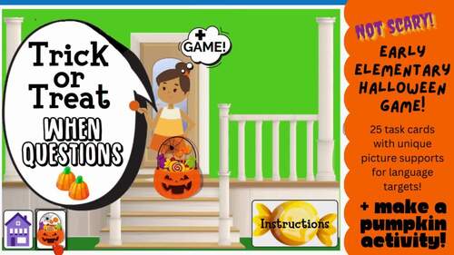 Who Questions Trick or Treat Halloween Boom Cards Game by Language Playroom