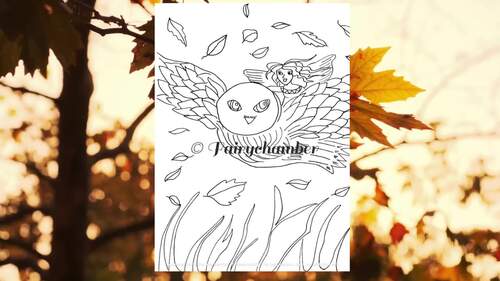 Owl And The Fairy Coloring Page For Kids And Adults Autumn Nature