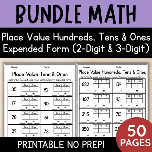 Place Value & Expanded Form Bundle | Hundreds Tens Ones 2-Digit 3-Digit ...