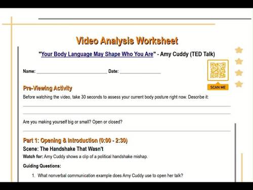 TED Talk Lesson: Body Language | Worksheet + Answers | Career Readiness