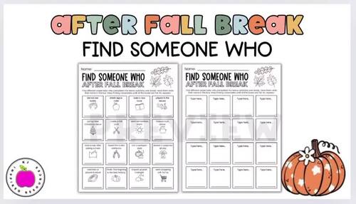After Fall Break Activity | Find Someone Who Bingo Game | Editable