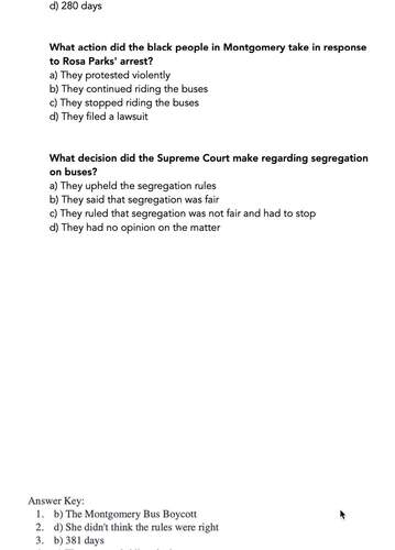 The Montgomery Bus Boycott Reading & M/C questions (5th grade) | TPT
