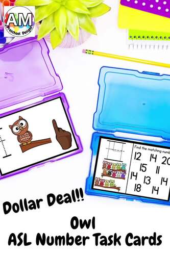 Owl American Sign Language (ASL) Numbers 0 - 20 Task cards flashcard ...
