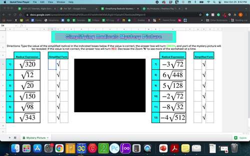 Simplifying Numerical Radical Expressions Mystery Picture by Barnhill ...
