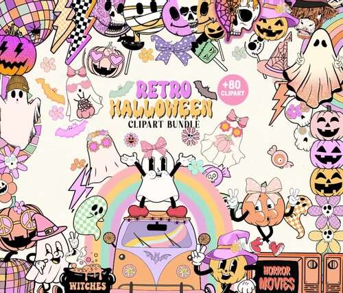 Retro Halloween Clip Art Bundle - Spooky Halloween Digital Resources Files
