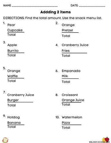 MONEY WORKSHEETS|MENU MATH|MATCHING GAME TASK CARDS|2ND-3RD GRADE MATH