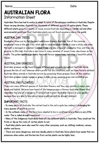Australian Geography Comprehension Pack by Pink Tulip Teaching Creations