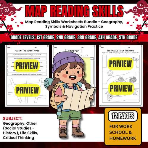 Map Reading Skills Worksheets Bundle - Geography, Symbols & Navigation ...