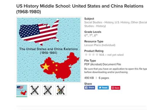 US History Middle School: United States and China Relations (1968-1980)