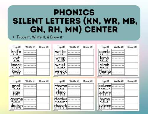 Silent Letters Phonics Center (Tap it, Write it, Draw it) - kn, wr, mb ...