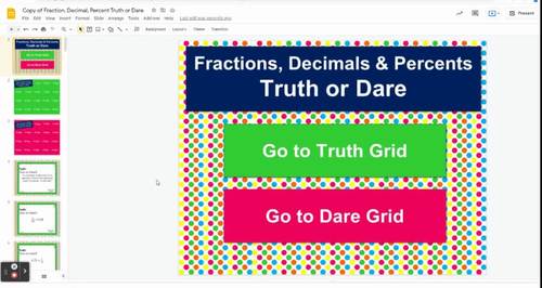 Converting Fractions, Decimals, and Percents Truth Dare Digital Math Game