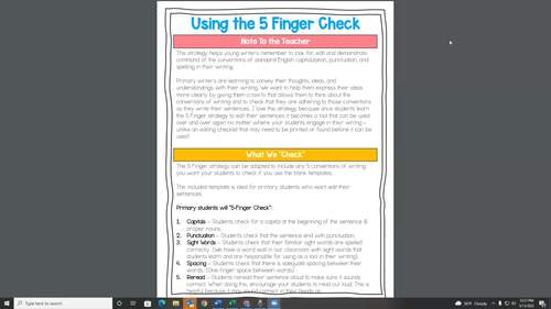 Self Editing Writing Strategy for Primary Students Use all year!