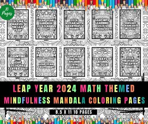 Leap Year 2024 Math Themed Facts, Mindfulness Mandala Coloring Pages ...