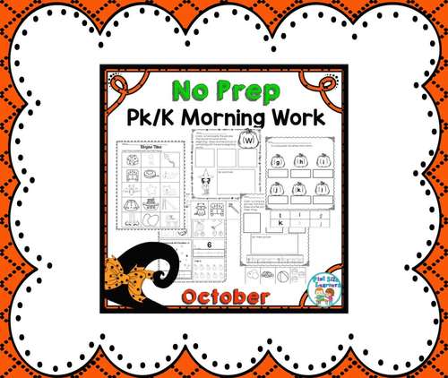 October Morning Work | PreK and Kindergarten | Reading and Math Worksheets