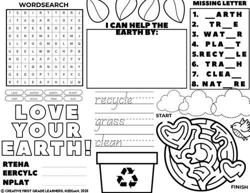 April Earth Day Spring Activity Placemat Coloring Pages Mazes 1st 2nd ...