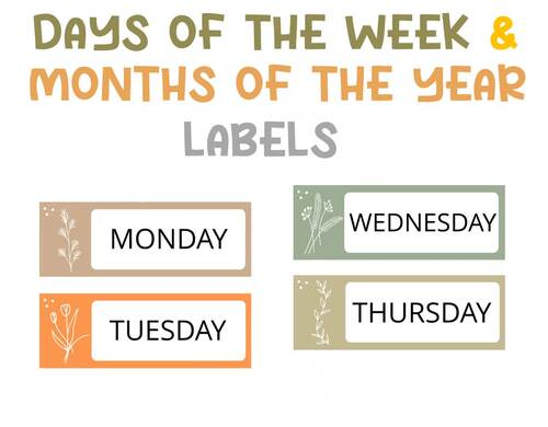 Printable Botanical Days of the Week Labels, Months of the Year Labels ...
