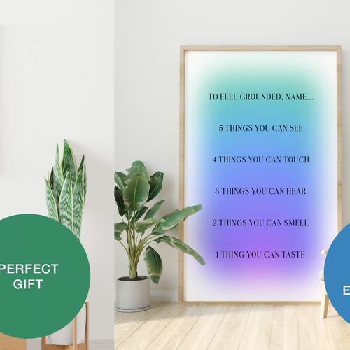 Grounding Technique Poster - Mindfulness Tool for Anxiety Relief & Focus