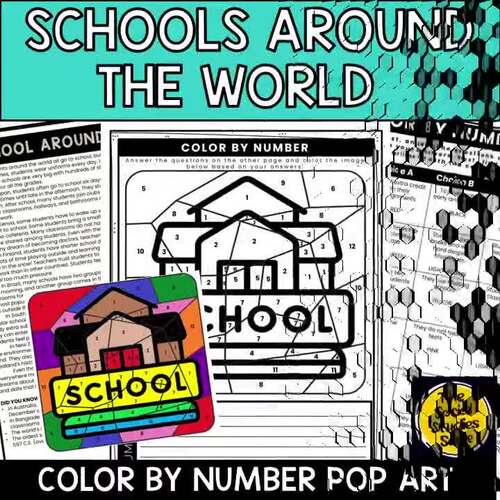 School Around World Color by Number Reading Comprehension - Back to School