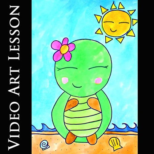 EASY Video Art Lesson | Directed Drawing & Painting a Summer Beach Turtle