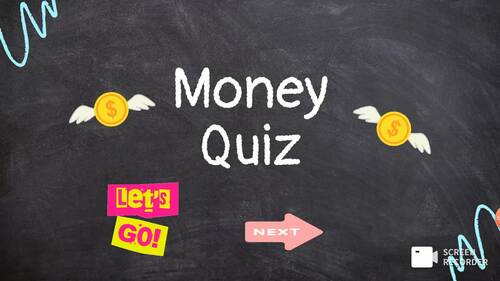 Easy Money Math PowerPoint Quiz Game & worksheet test for K, 1st grade