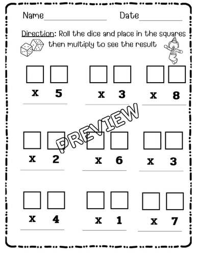 Two Digit By One Digit Multiplication Dice Game | Printable Math Practice