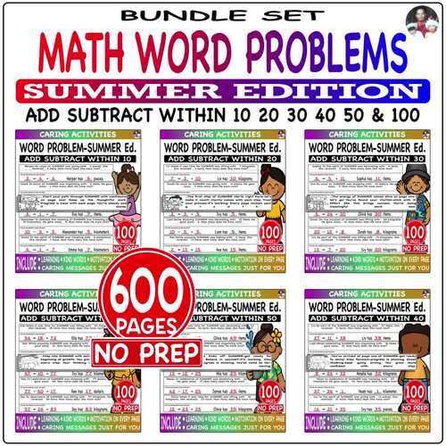 Mixed Add Subtract within 10, 20, 30 - 100 word problem Bundle Set ...