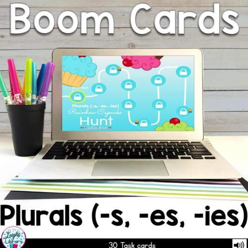 Boom Cards™ Plurals -s, -es, -ies Cupcake Hunt by Leigh's Library