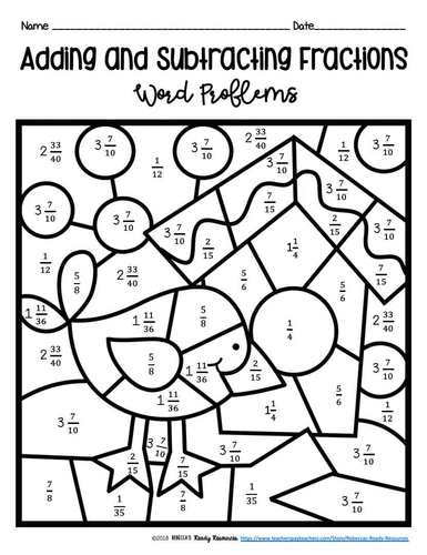 Adding and Subtracting Fractions Word Problems Color by Number-Winter Theme