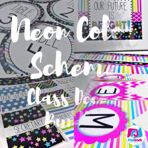 NEON Color Scheme Classroom Decor Bundle by FlapJack Educational Resources