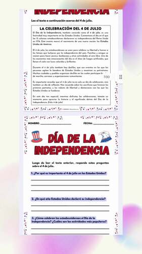 El 4 de Julio | LECTURA, ESCRITURA, SOPA DE LETRAS | Español ...
