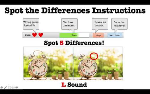 Spot the Difference Articulation No Prep Game for L L Blends Visual ...