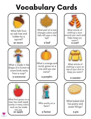 Fall Vocabulary BINGO for speech therapy by BilingualSLP LLC | TPT